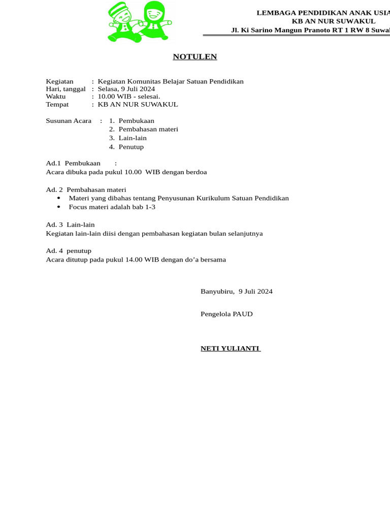 Annur Juli Notulen Penyusunan Kurikulum | PDF