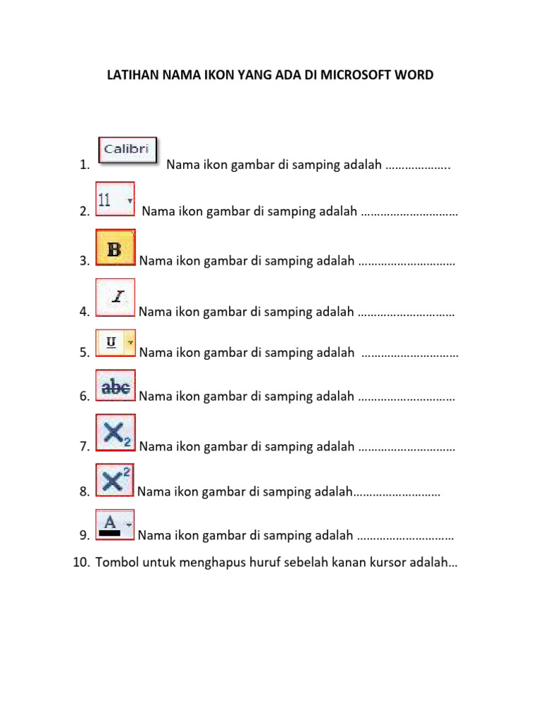 Latihan Nama Ikon Yang Ada Di Microsoft Word | PDF