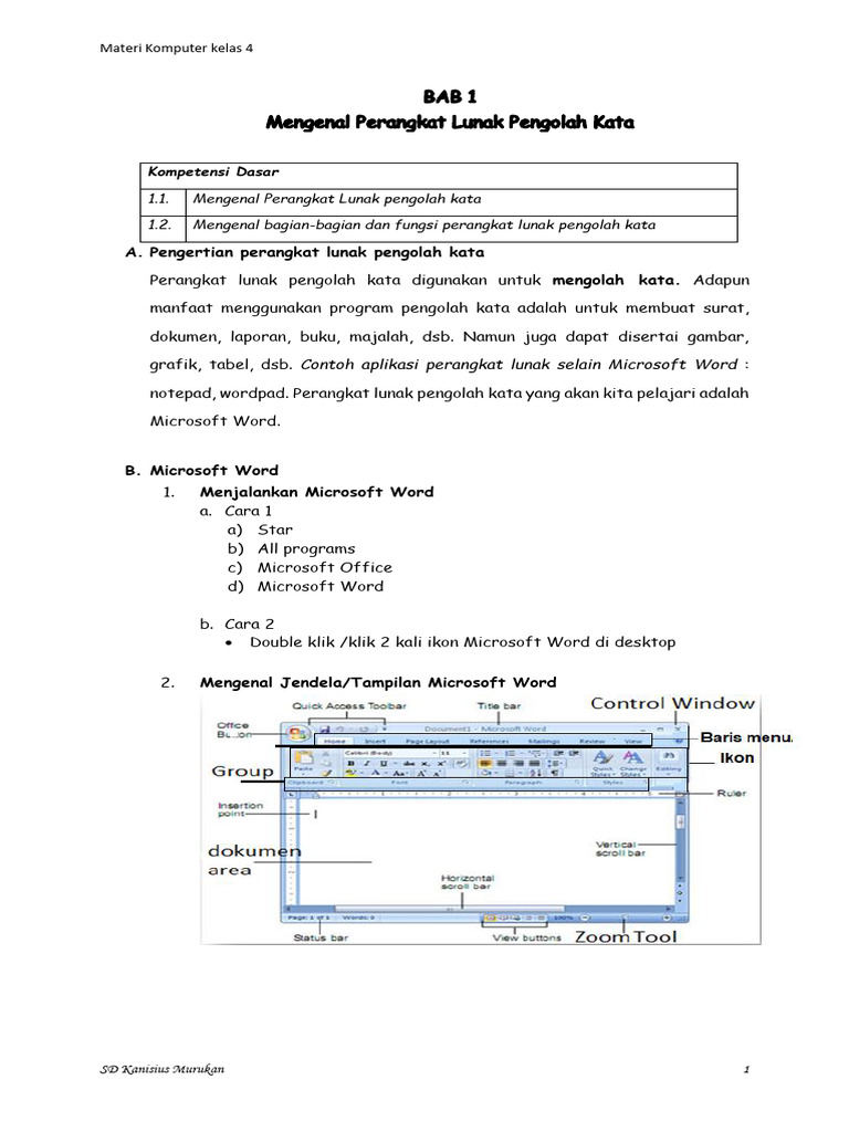 Materi MS - Word Kelas 4 | PDF