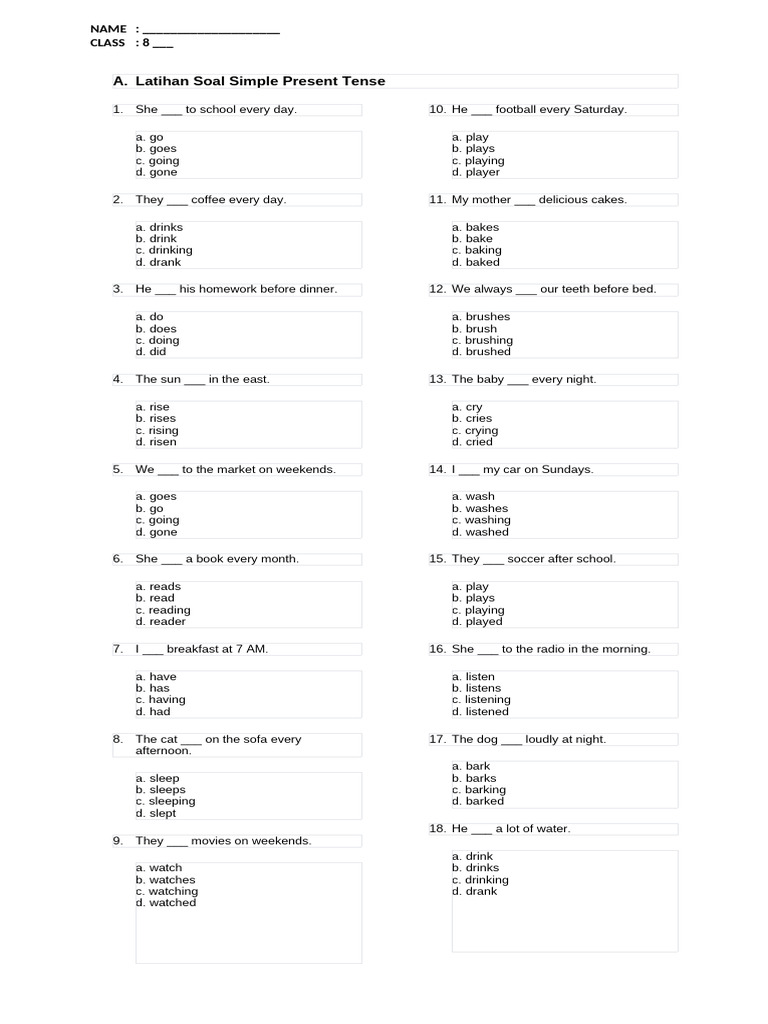 Latihan Soal Simple Present Dan Present Contonuous Tense | PDF
