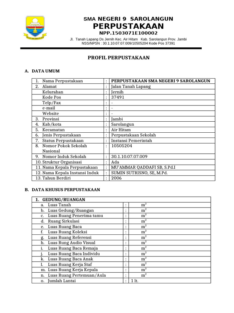 Profil Perpus Sman 9 SRL | PDF