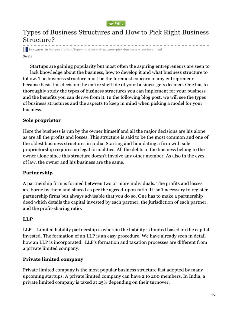 Taxguru - In-Types of Business Structures and How To Pick Right Business Structure | PDF