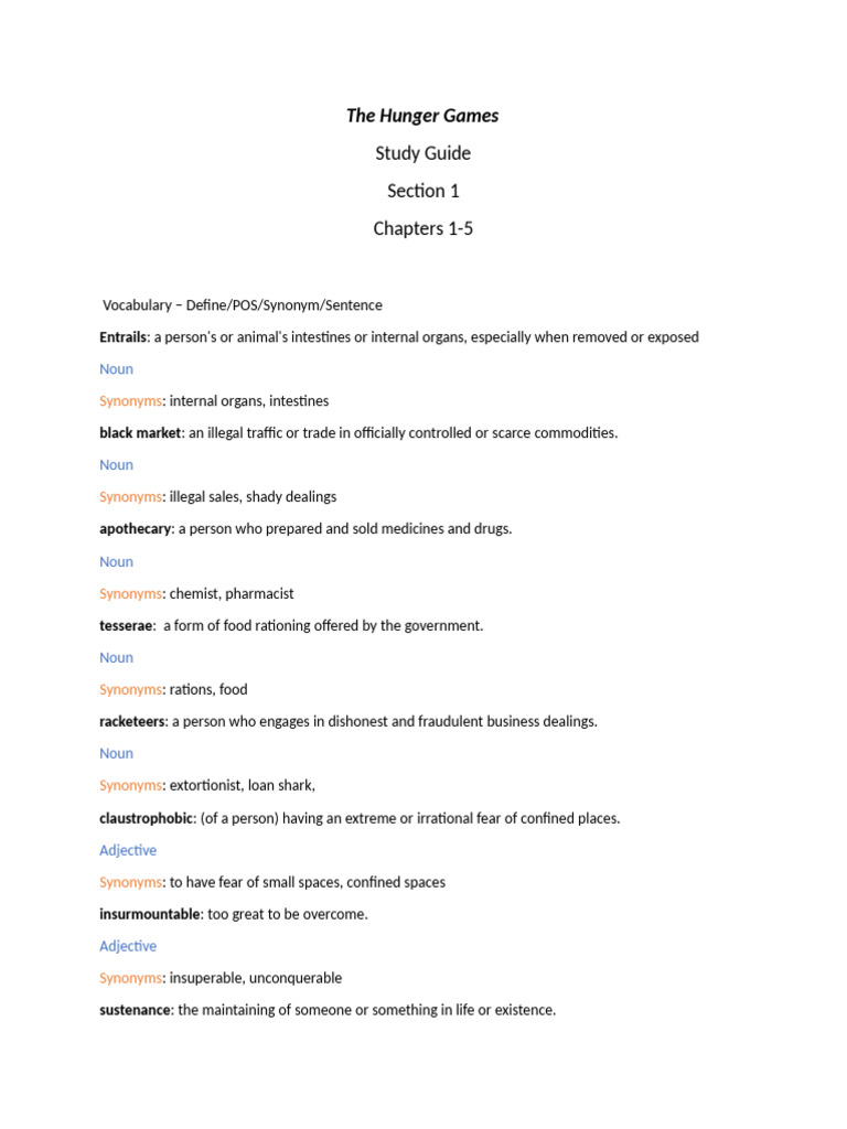 1the Hunger Games Study Guide Part 1 | PDF | Law