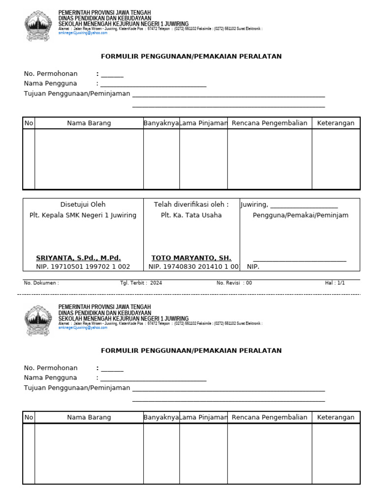 07 Form Peminjaman Penggunaan Barang13 | PDF