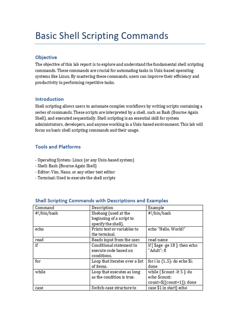Basic Shell Scripting Commands Report With Table | PDF Basic Shell Scripting Commands Report With Table | PDF