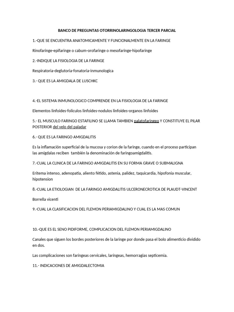 Banco de Preguntas Otorrinolaringologia Tercer Parcial | PDF