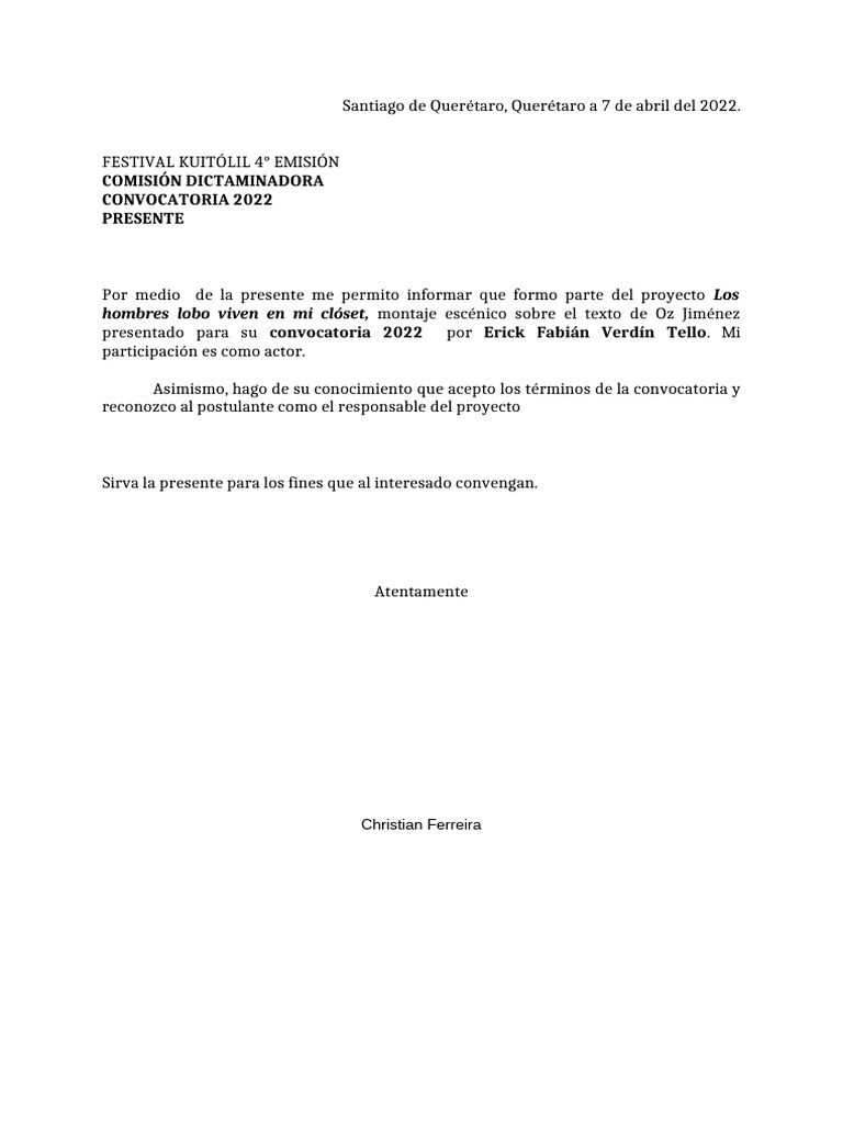 Carta KUITÓLIL Chris | PDF