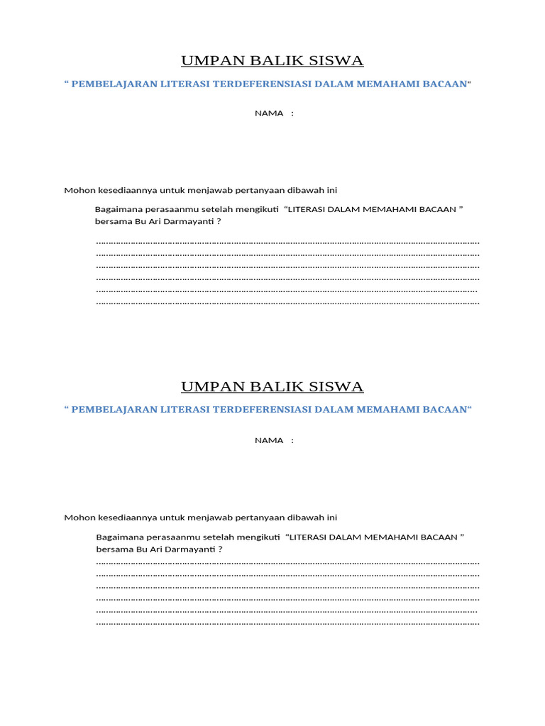 Umpan Balik Siswa Memahami Bacaan | PDF