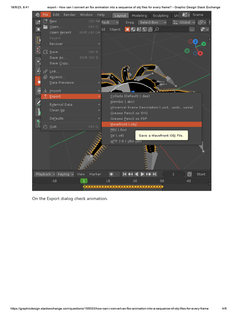 Export - How Can I Convert An FBX Animation Into A Sequance of Obj Files For Every Frame ...