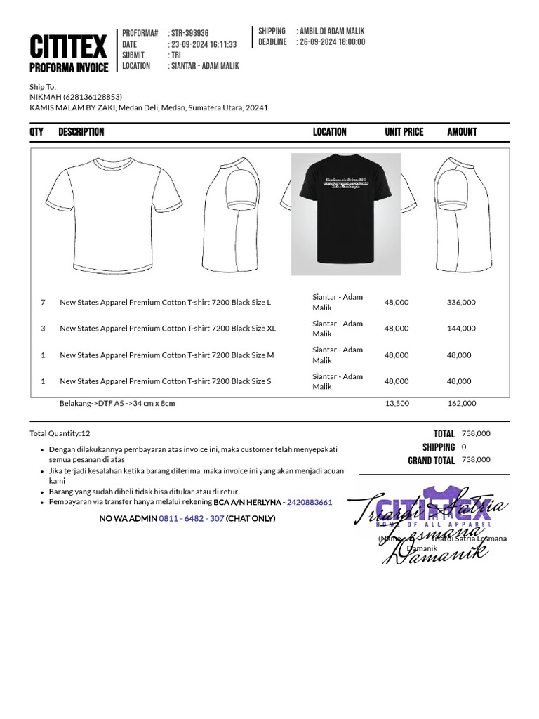 Proforma Invoice for Apparel Order | PDF