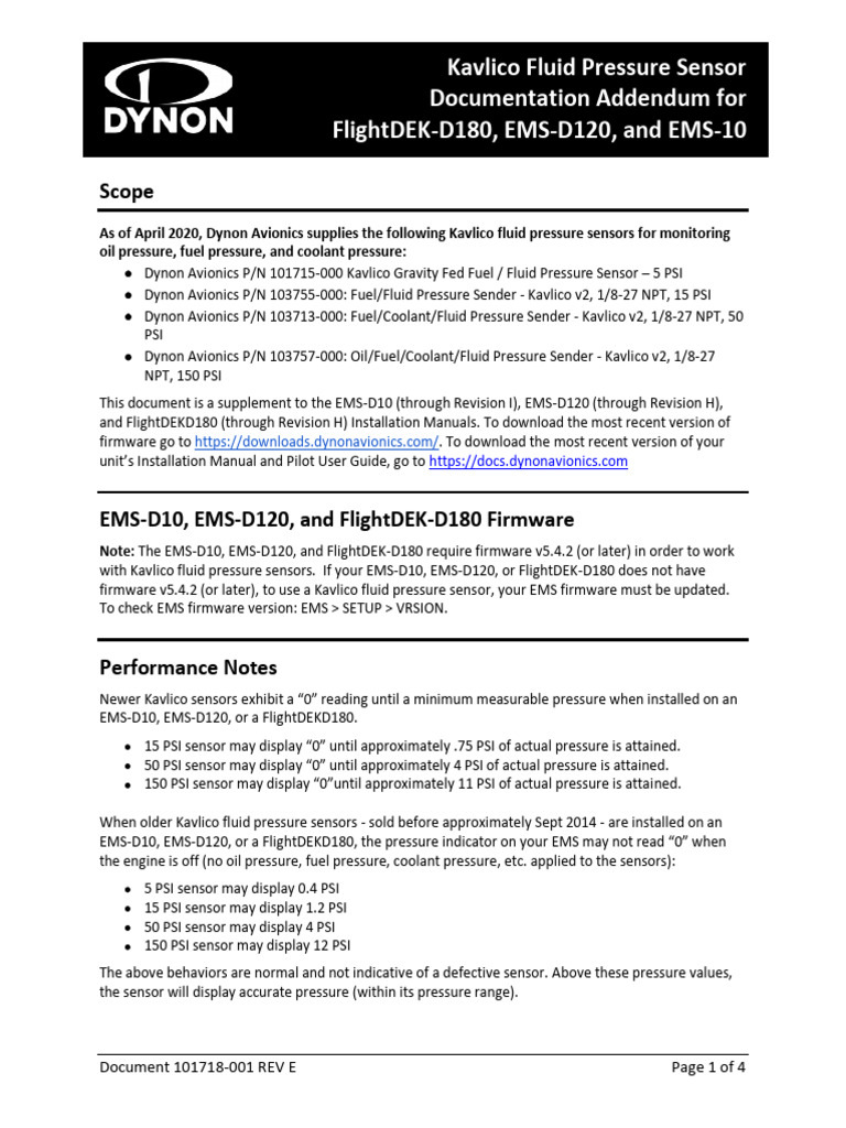 Addendum Kavlico Sensors-Rev E | PDF