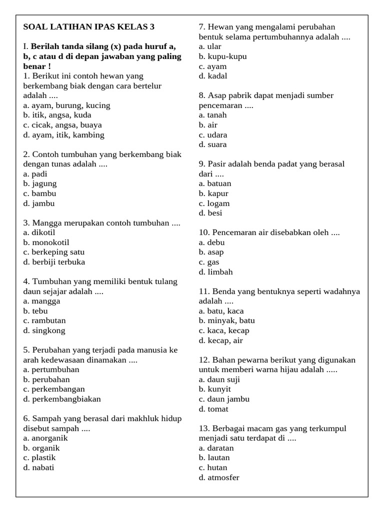 Soal Latihan Ipas Kelas 3 | PDF