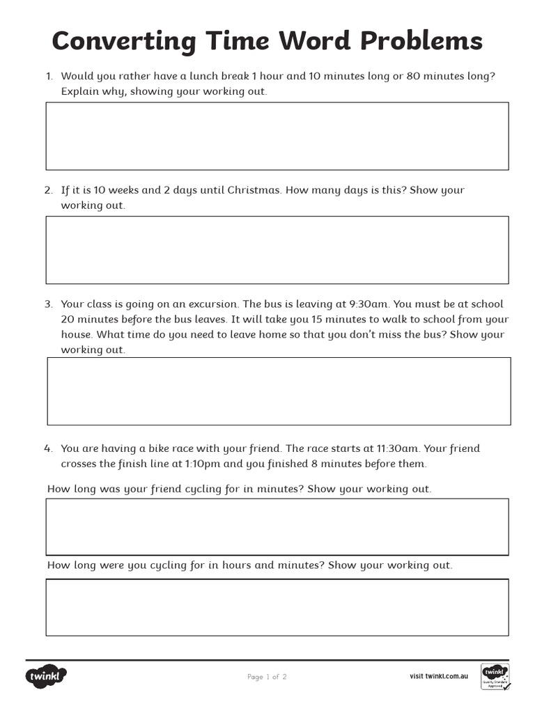 Au t2 M 4317 Converting Time Word Problems Activity Sheet English - Ver ...