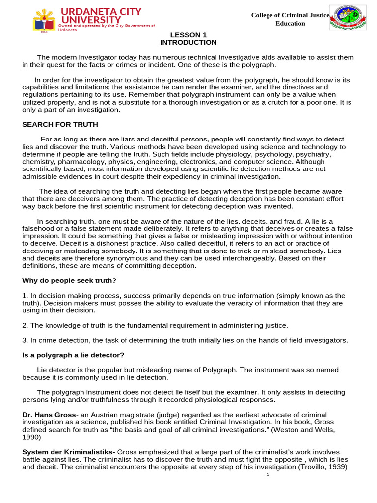 Notes For Lie Detection Techniques 2ND Sem Ucu | PDF | Polygraph ...