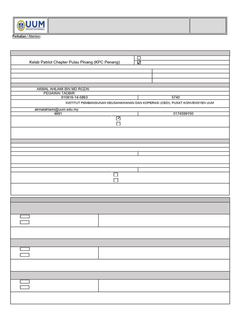 E-Borang Permohonan Pelantikan Penasihat Badan Pelajar - KPC Penang | PDF