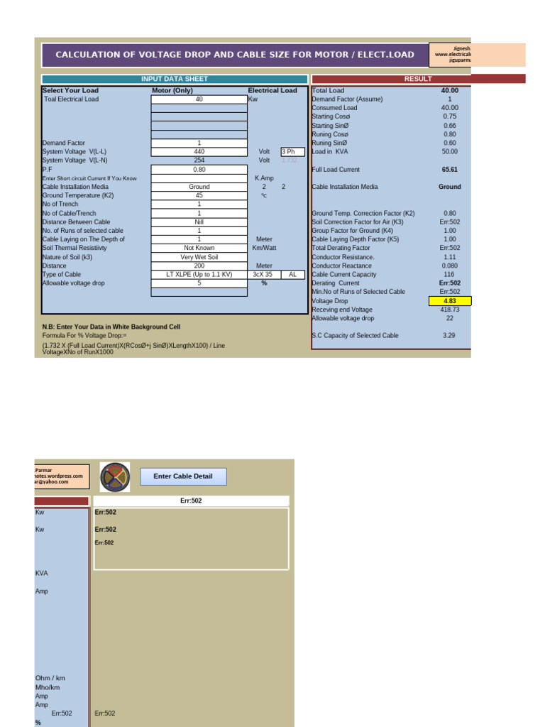 1. AC Cable Sizing Calculation Sheet for Single Cable | PDF