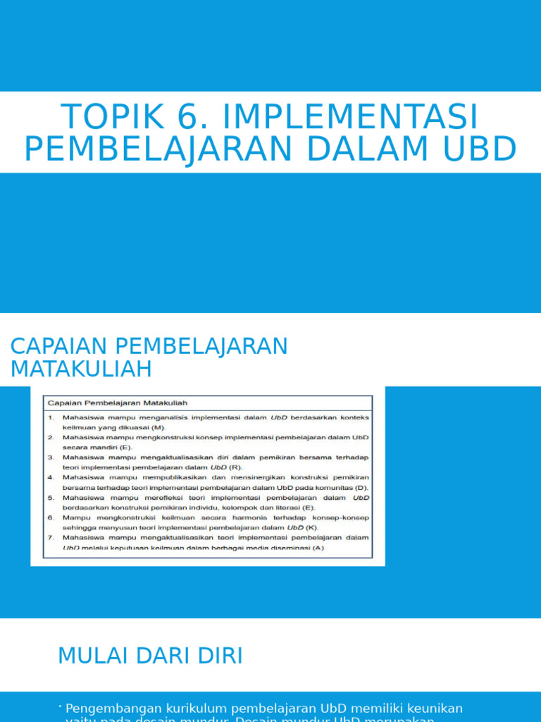 Topik 6 Implementasi Pembelajaran Dalam UBD | PDF