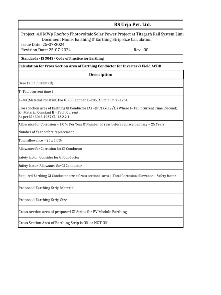 5. Earthing Stripe Calculation for Equipment Strip Sizing | PDF