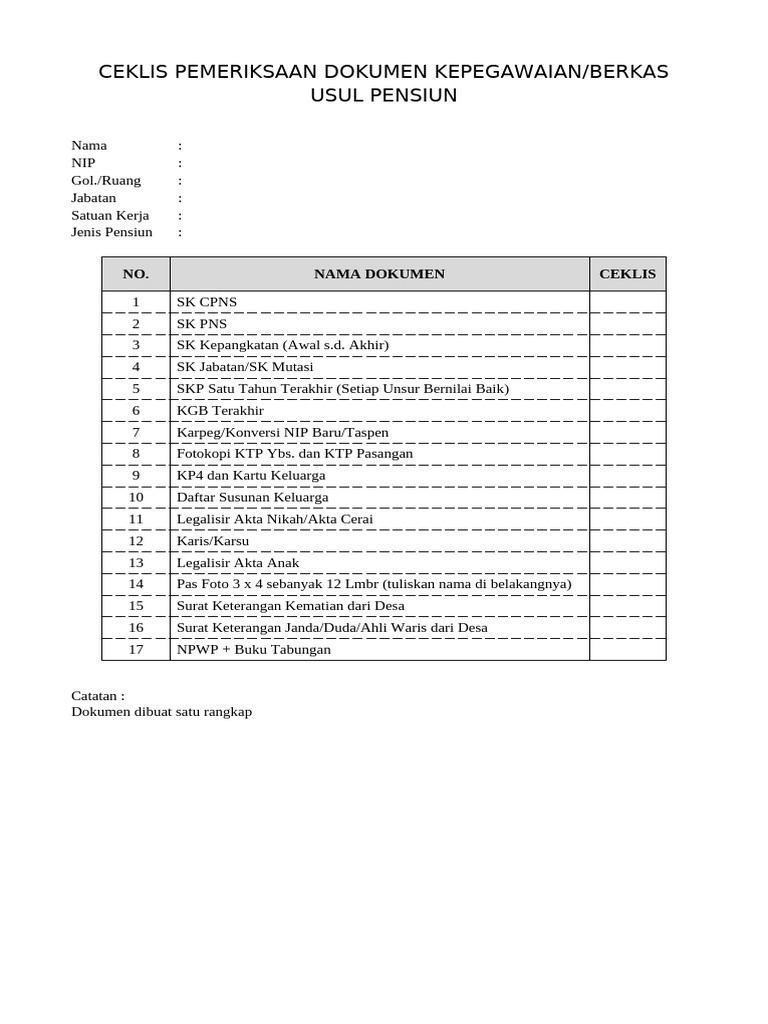 Ceklis Persyaratan - Ybs | PDF