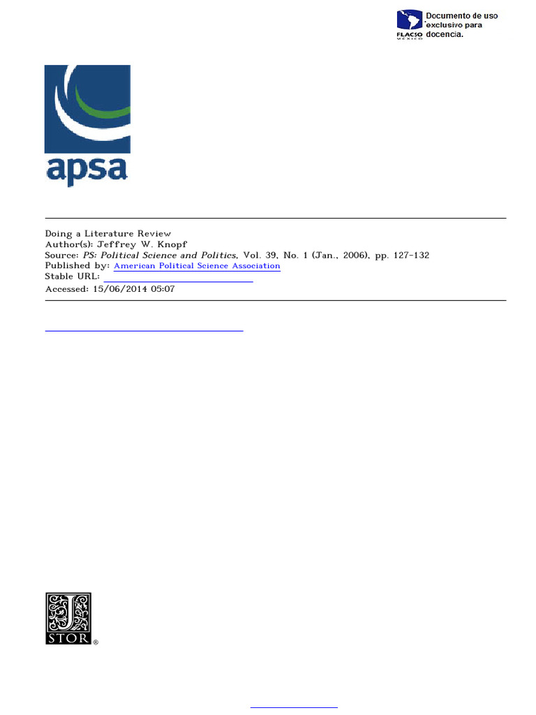 Knopf, J. W. 2006. Doing A Literature Review . Ps Political Science ...