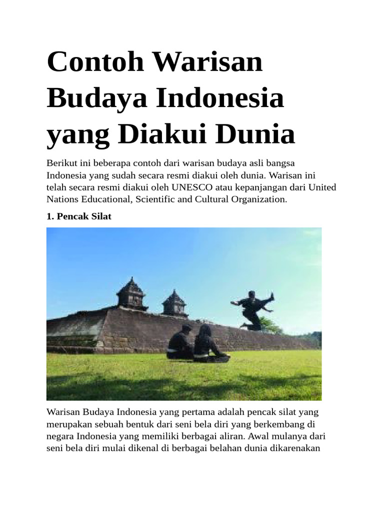 Contoh Warisan Budaya Indonesia Yang Diakui Dunia | PDF