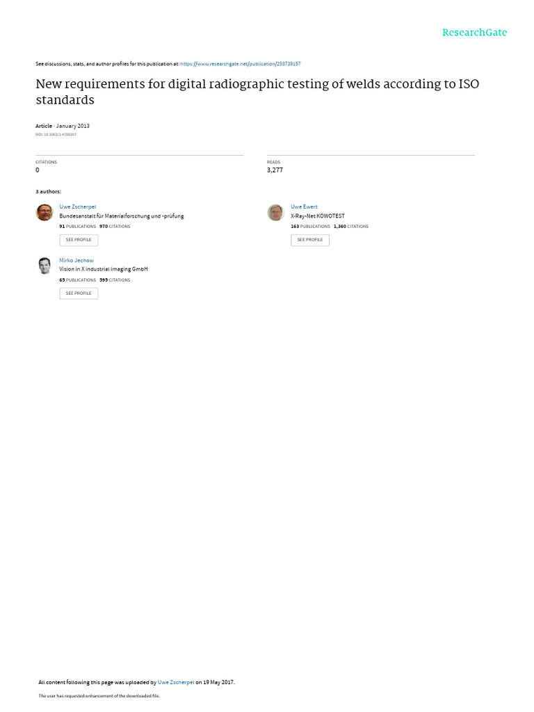 Digital Radiographic Weld Testing ISO Standards | PDF | Radiography ...