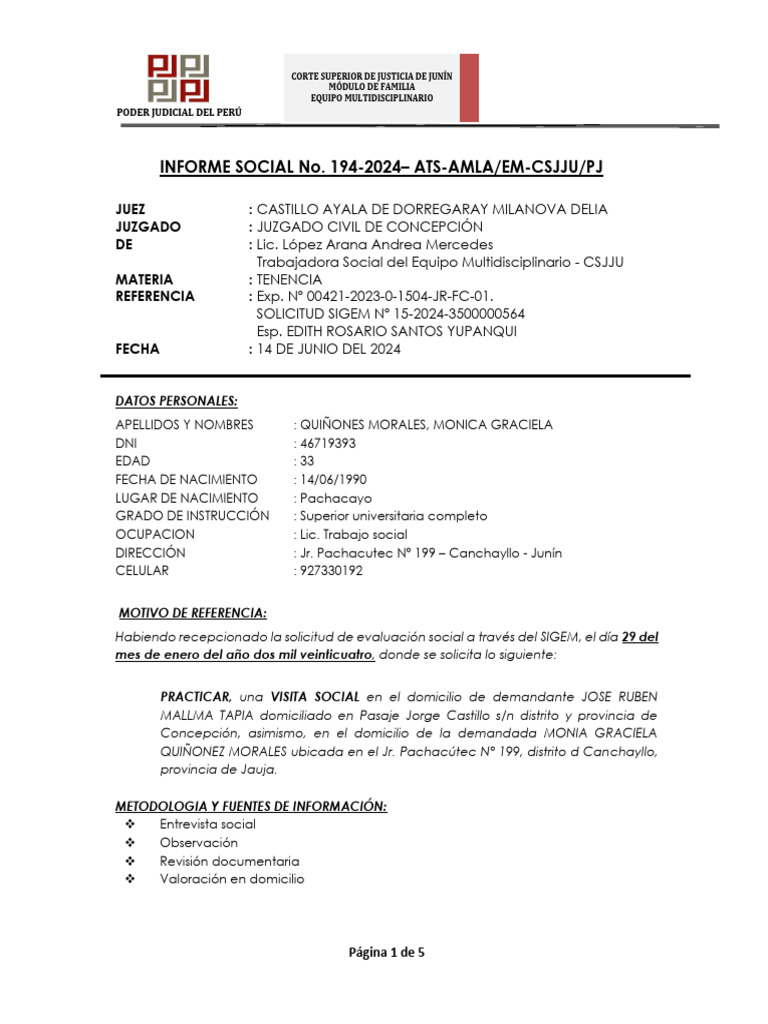 Informe Socil Monica | PDF