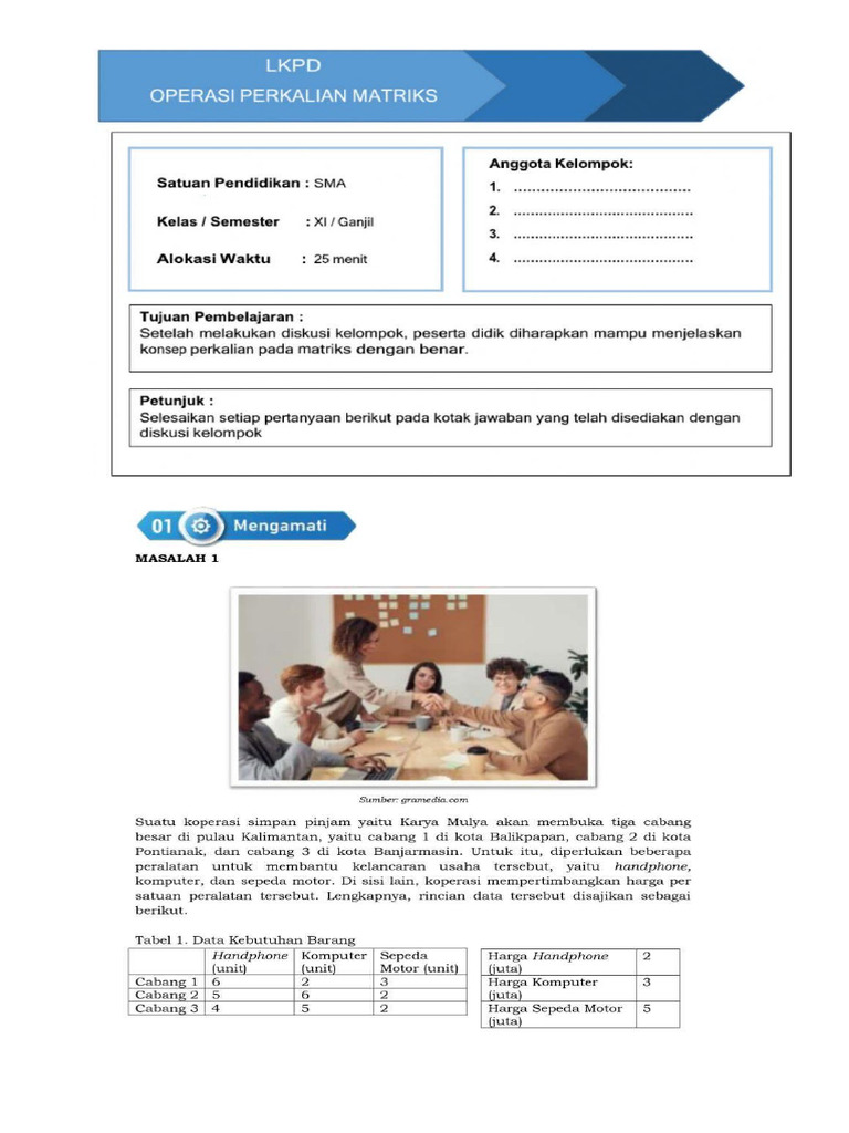LKPD Perkalian Matriks | PDF