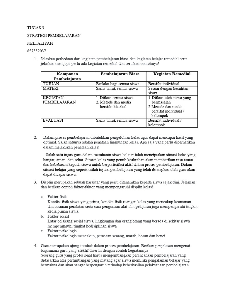 Tugas 3 Strategi Pembelajaran | PDF