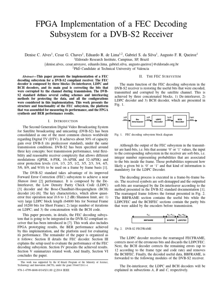 Fpga Implementation Of A Fec Decoding Subsystem For A Dvb S2 Receiver Pdf 3383