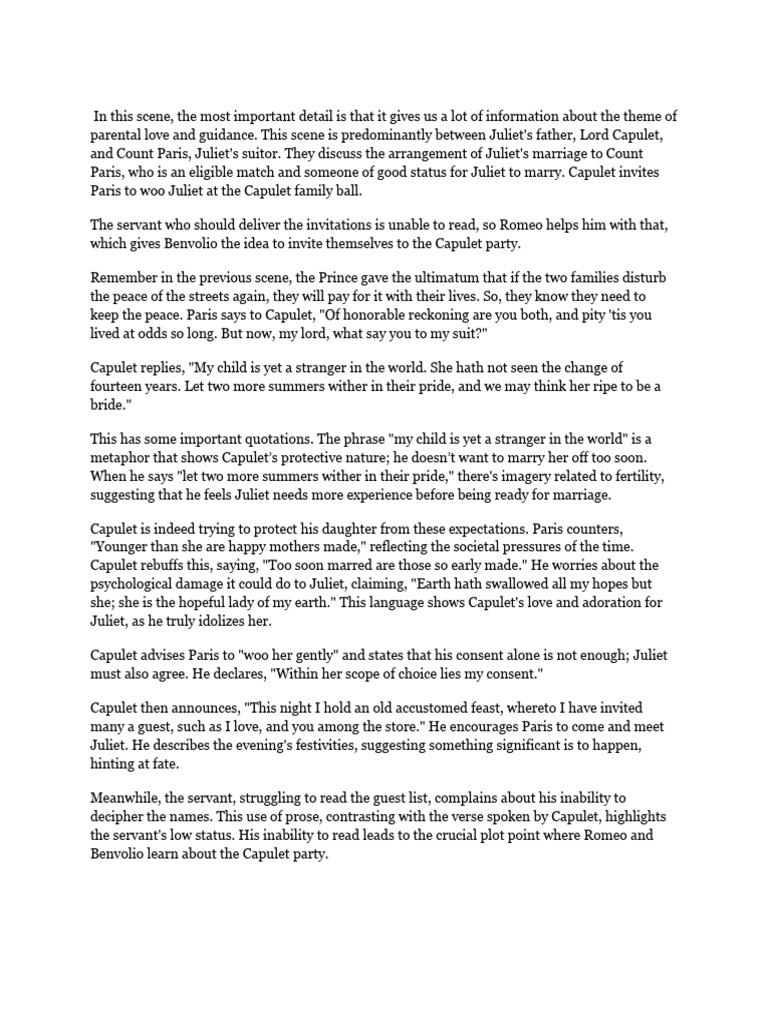 Romeo and Juliet Notes Scene 2 Act 1 | PDF