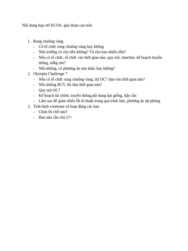 Nội Dung Họp Off KCOS | PDF