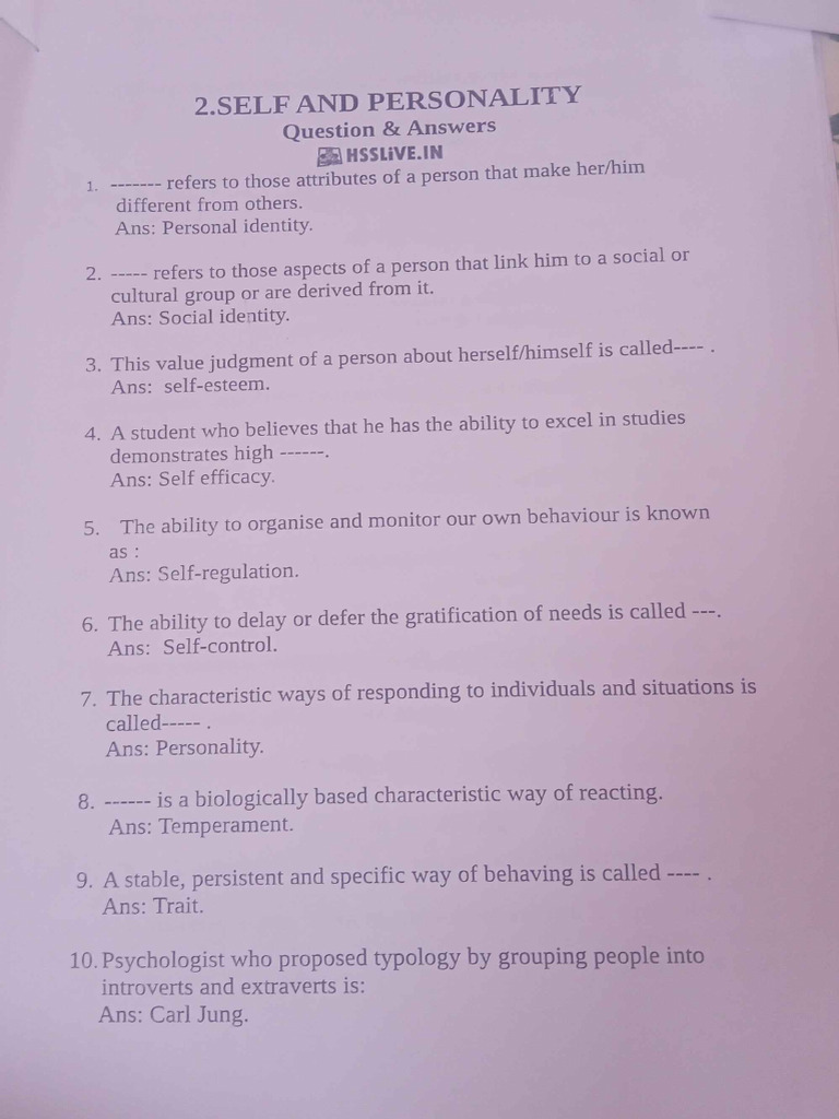 PSYCHOLOGY-self and Personality | PDF