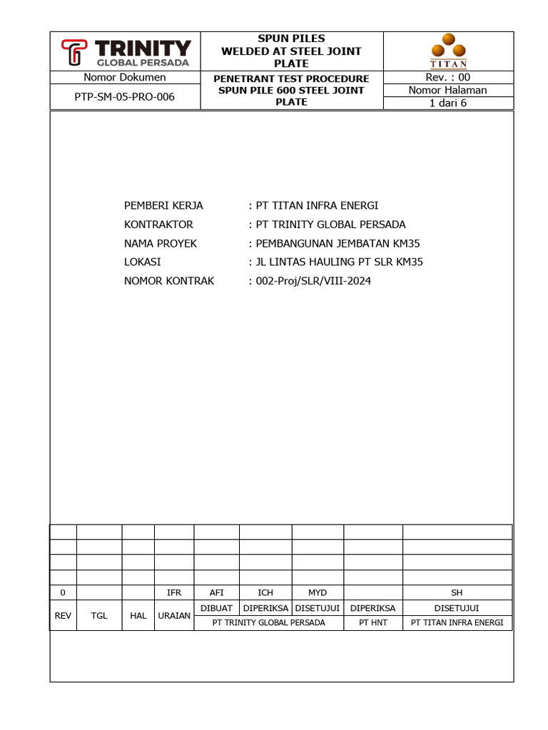 Penetrant Test Prosedur Spun Piles 600 Jembatan Km35 Pdf