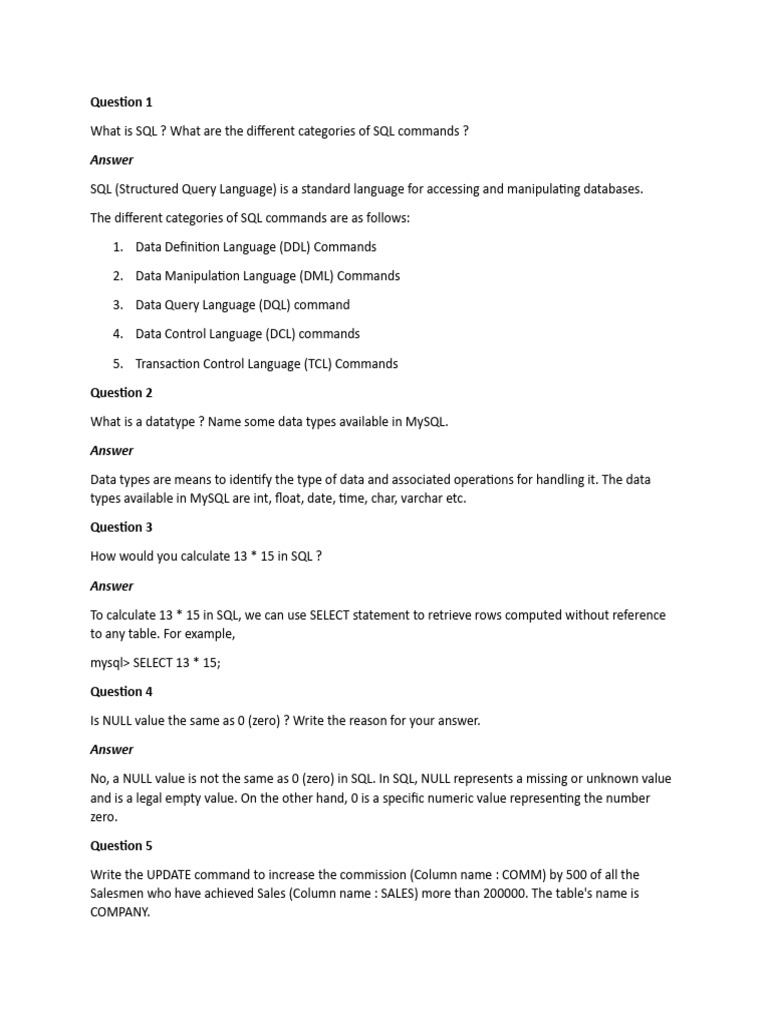 Sql Revision Tourr Question Bank Pdf Sql Relational Database 