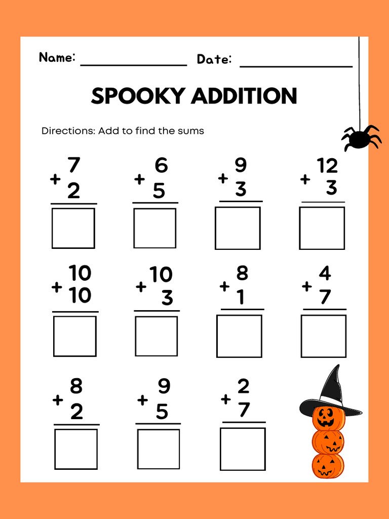 Spooky Addition Halloween Math Worksheet | PDF