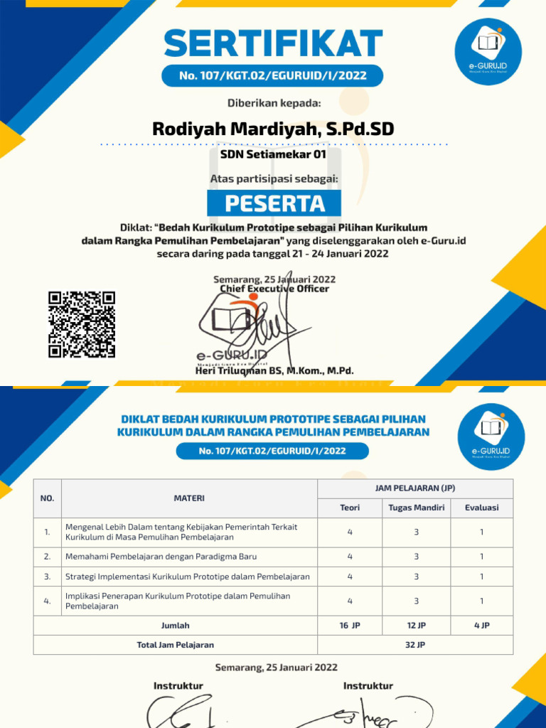 Rodiyah Mardiyah, S.PD - SD - SDN Setiamekar 01 - Sertifikat Diklat ...