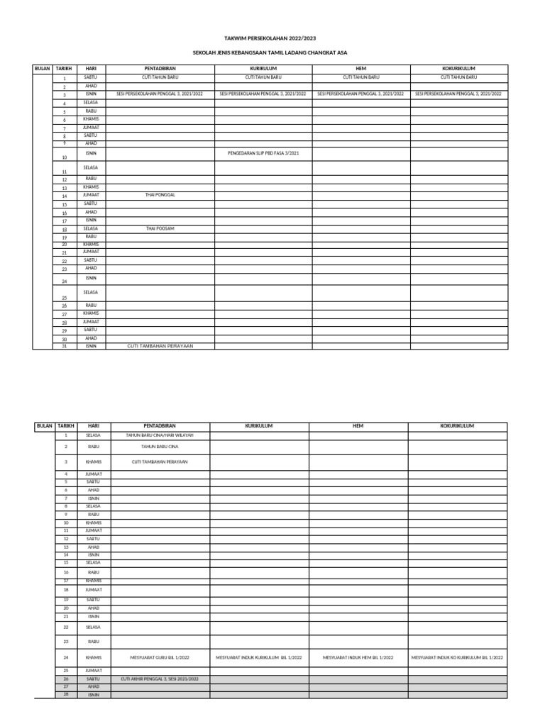 Calendar Takwim 2022 | PDF