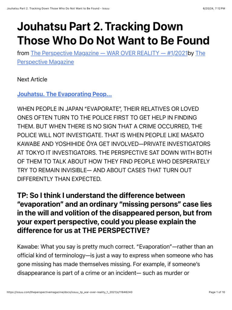 Jouhatsu Part 2. Tracking Down Those Who Do Not Want To Be Found ...