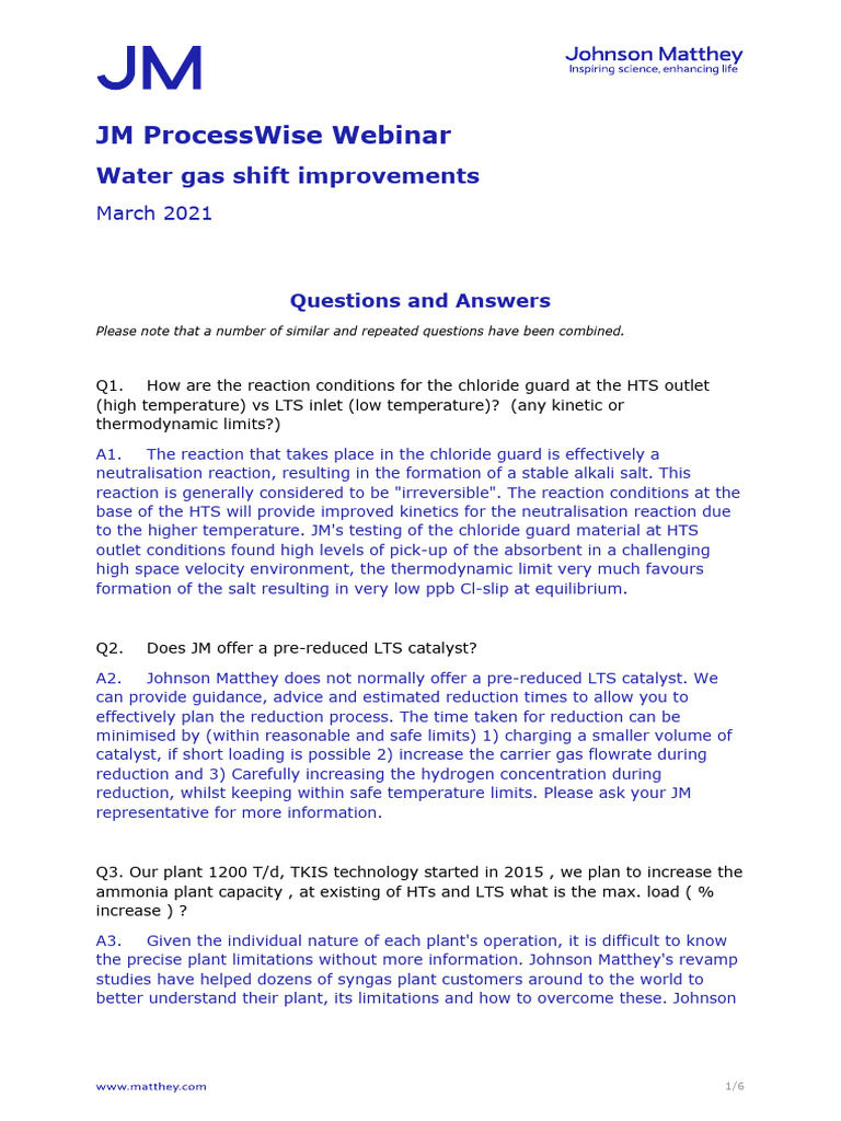 Water Gas Shift Improvements 1726402264 | PDF | Catalysis | Methanol