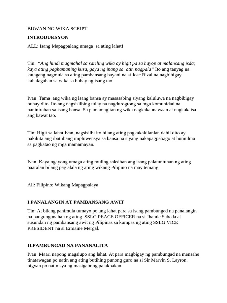 Buwan NG Wika Script | PDF