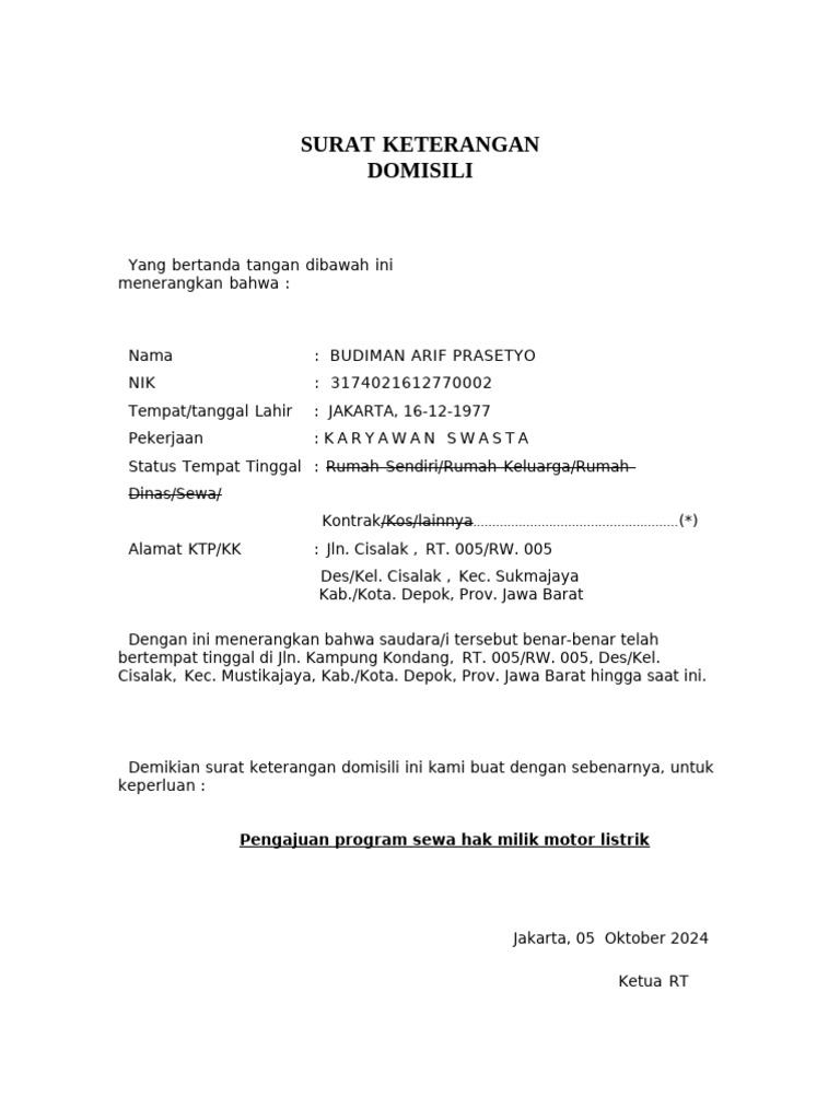 Surat Keterangan Domisili | PDF
