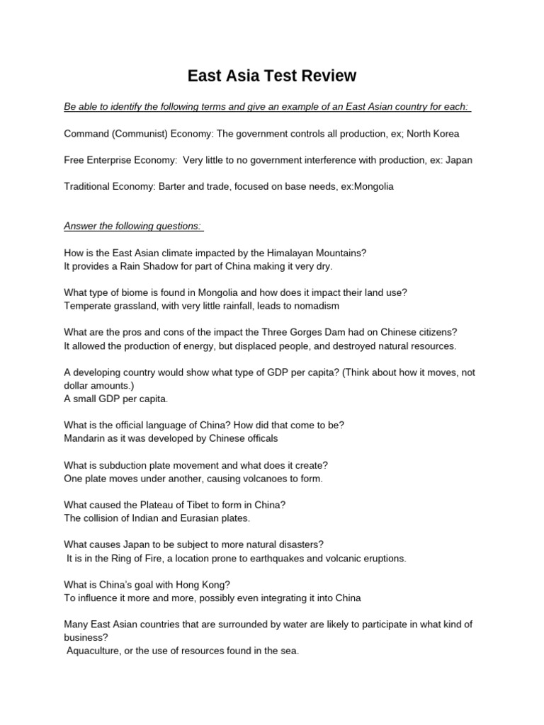 East Asia Study Guide | PDF