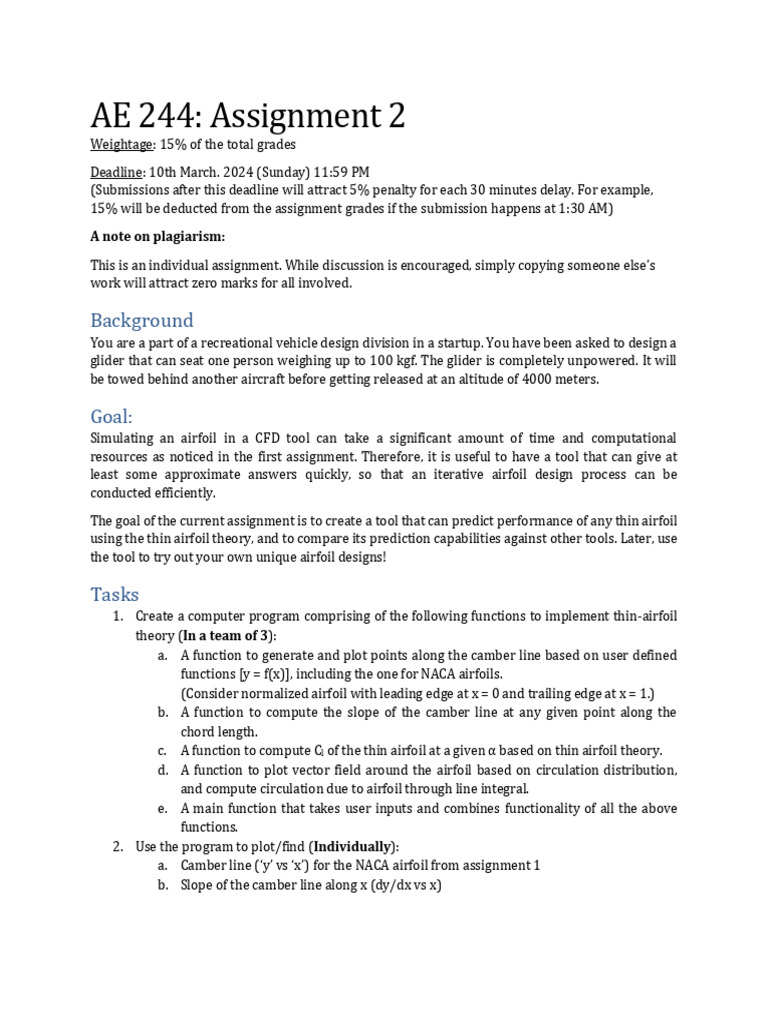 Glider Design - Assignment 2 | PDF