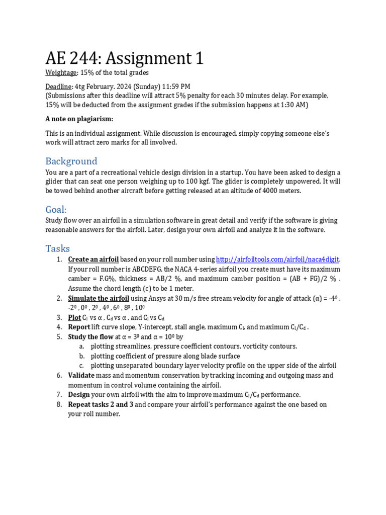 Glider Design - Assignment 1-2 | PDF