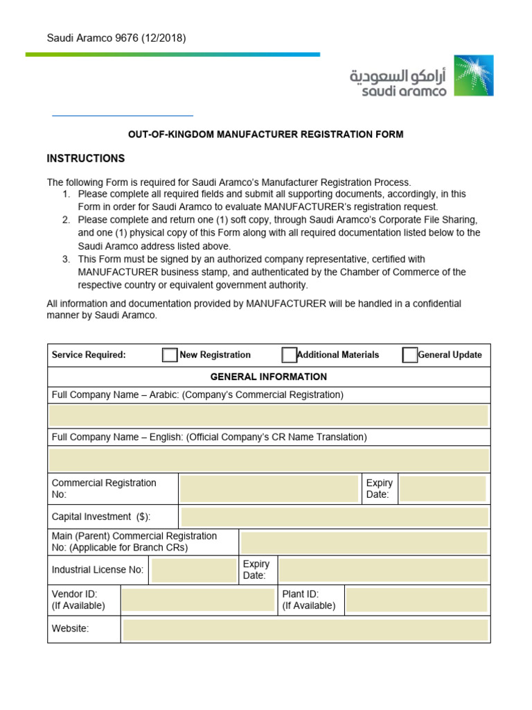 Sa 9676 Ook Manufacturer Registration Form | PDF