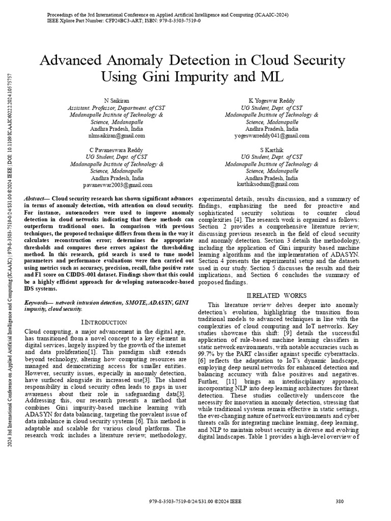 Advanced - Anomaly - Detection - in - Cloud - Security - Using - Gini - Impurity - and - ML ...