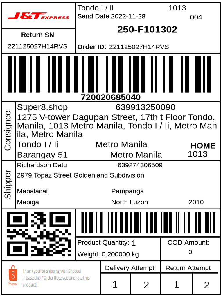 Shipping Label 221125027H14RVS | PDF
