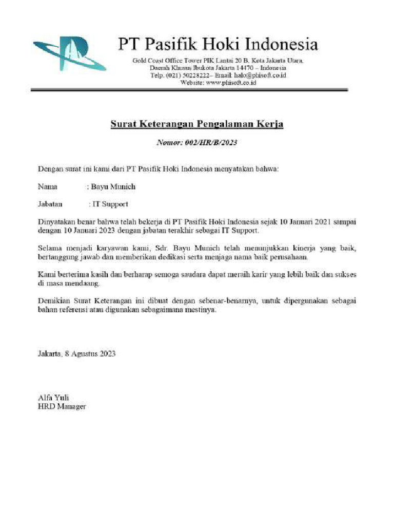 Contoh Surat Paklaring 2 | PDF