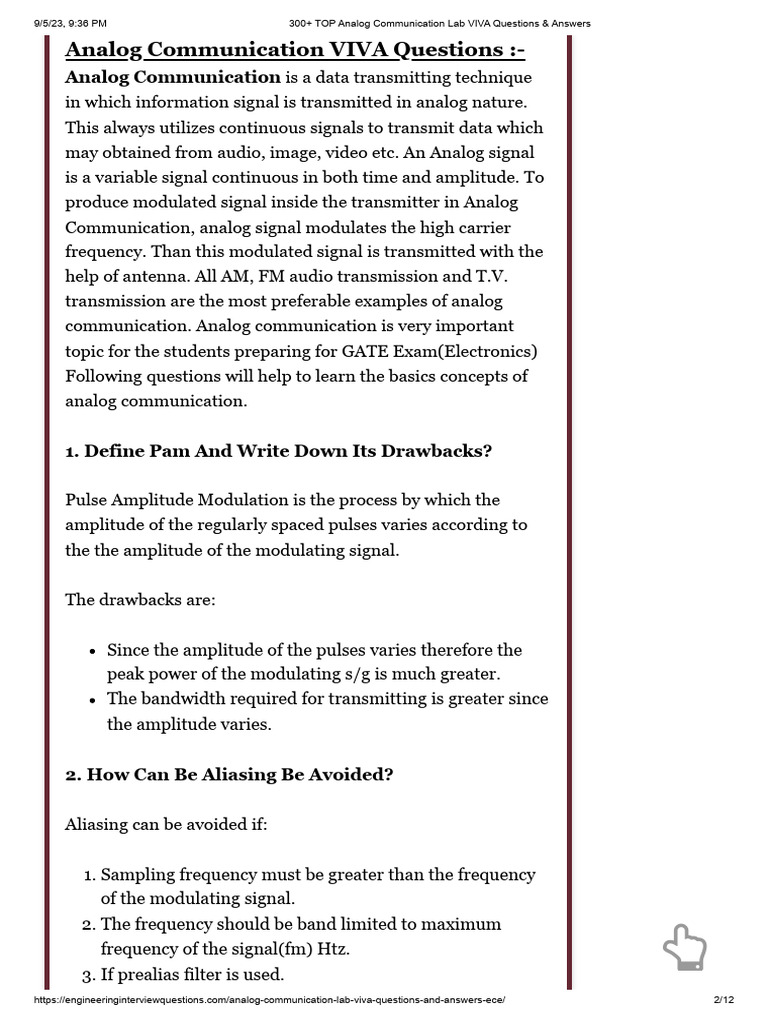 Analog Communication Lab VIVA Questions & Answers | PDF | Modulation | Frequency Modulation